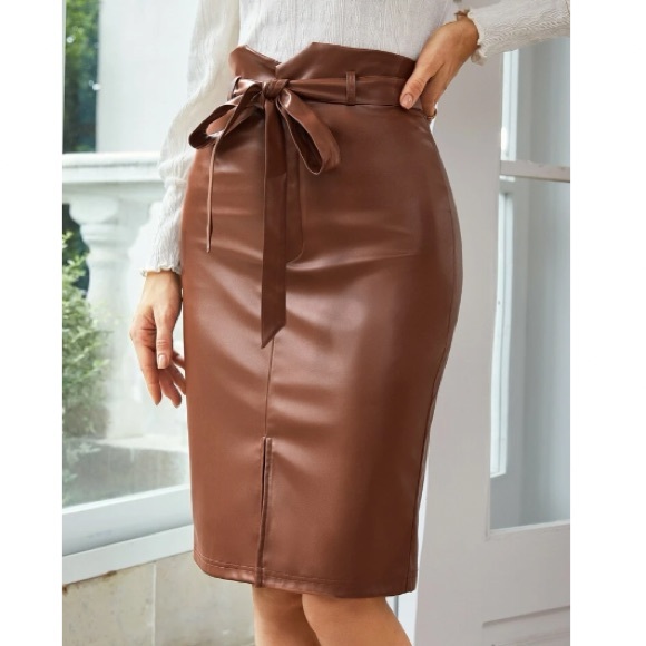 Skirts | Luxe Slit Hem Belted Vegan Leather Mini Skirt | Poshmark
